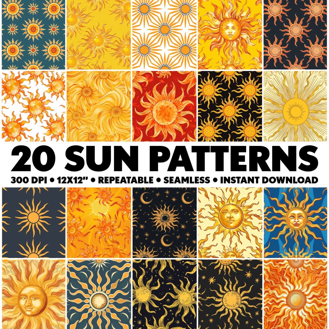 20 Sun Patterns Yellow Seamless Suns Patterns Repeatable Sun Pattern ...