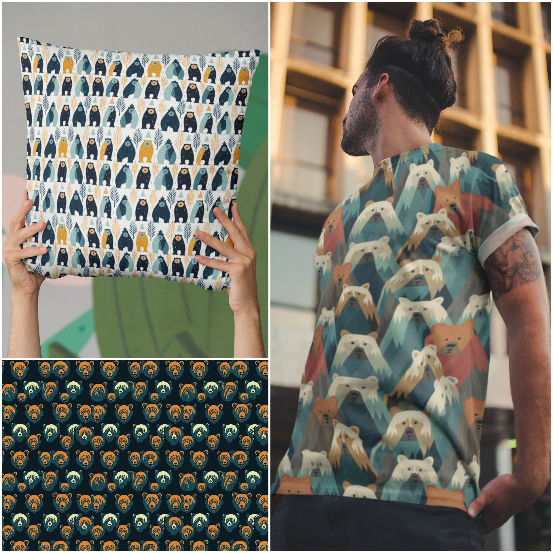 16 Bear Patterns Seamless Bears Patterns Repeatable Black Bear Pattern ...