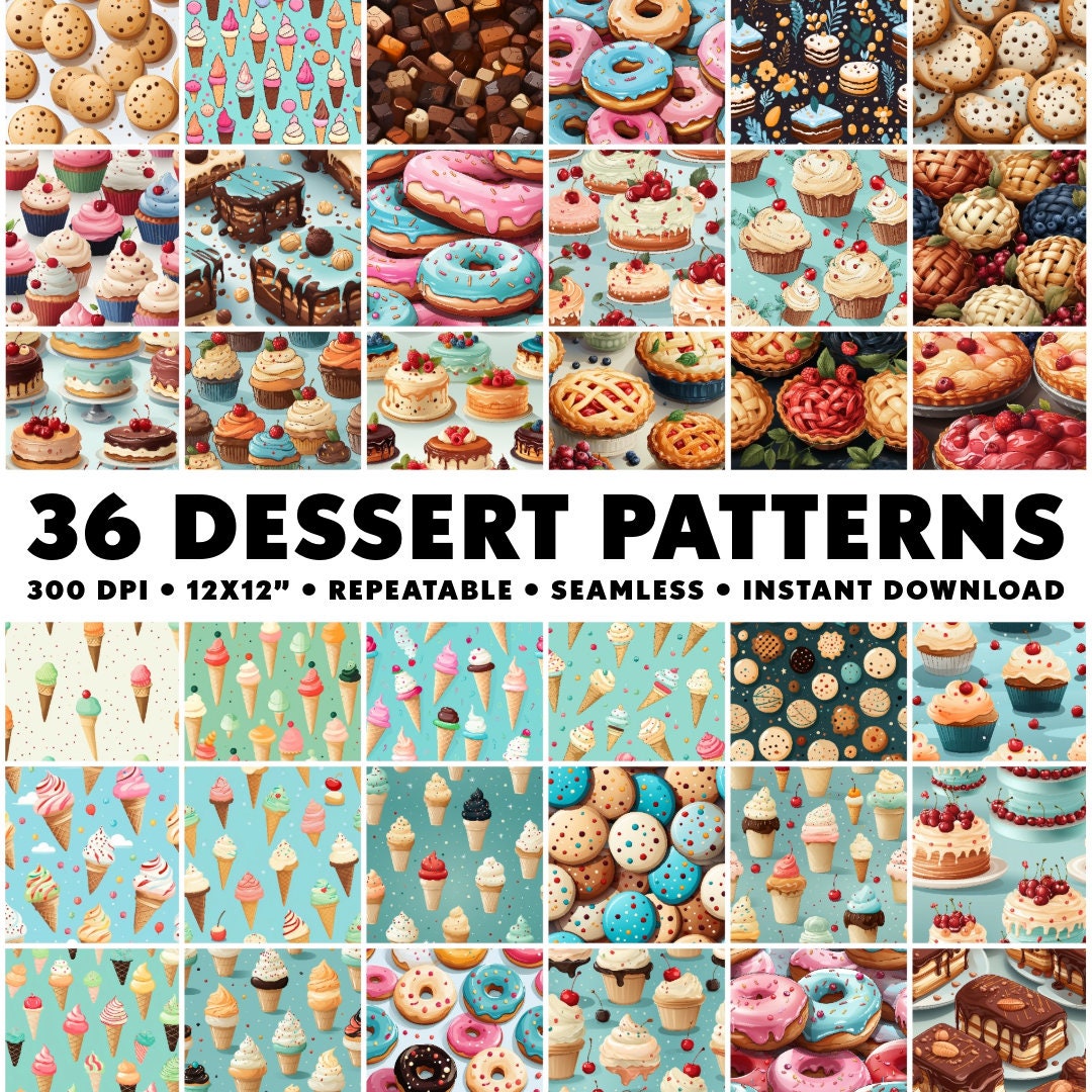 36 Dessert Patterns Cookie Seamless Donut Patterns Candy Repeatable ...