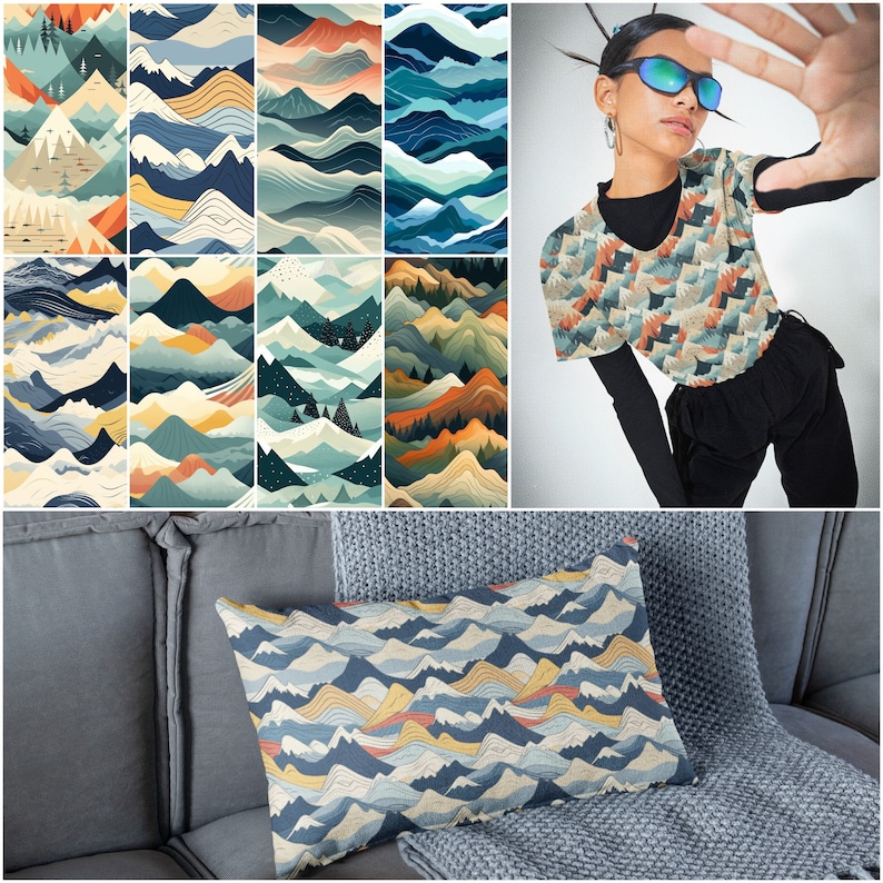 8 Mountain Patterns Seamless Mountain Range Patterns Repeatable Peaks ...