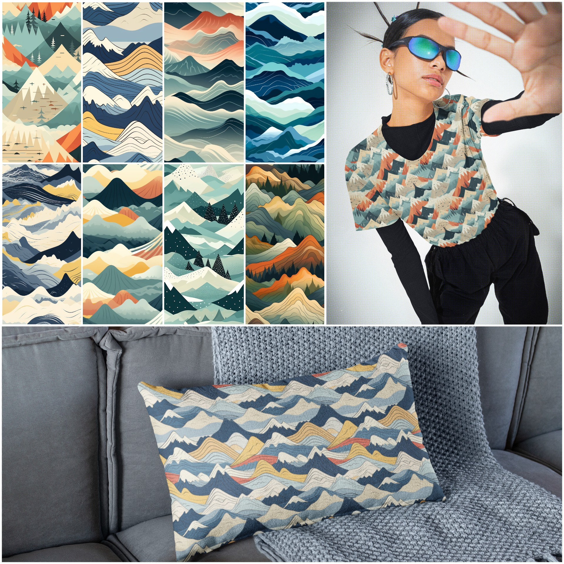 8 Mountain Patterns Seamless Mountain Range Patterns Repeatable Peaks ...