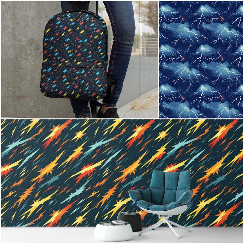 16 Lightning Patterns Bolt Seamless Patterns Thunder Repeatable Pattern ...