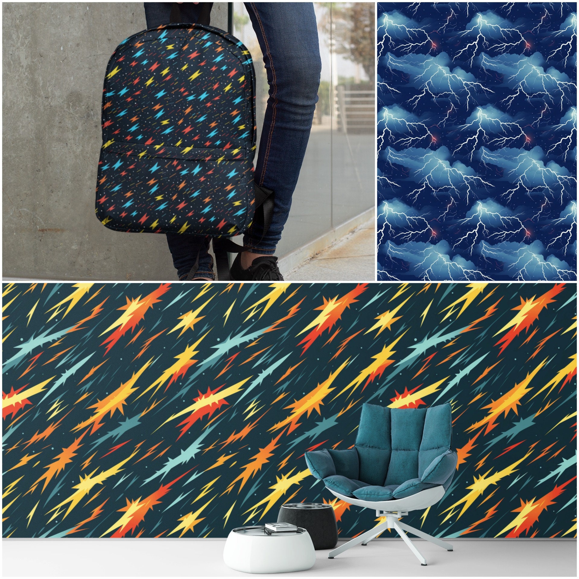 16 Lightning Patterns Bolt Seamless Patterns Thunder Repeatable Pattern ...