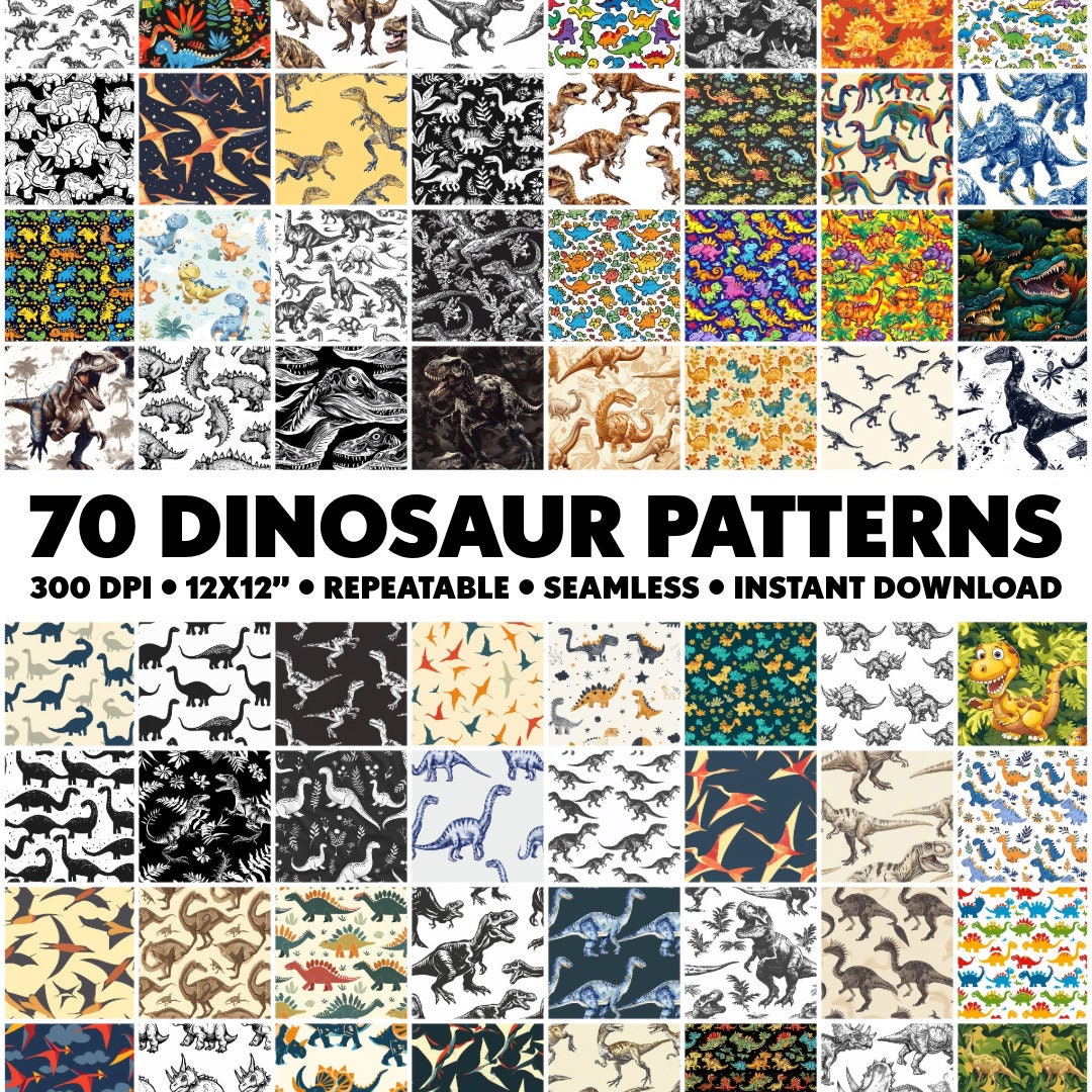 70 Dinosaur Patterns Seamless Dino Patterns T-rex Repeatable Dinosaur ...