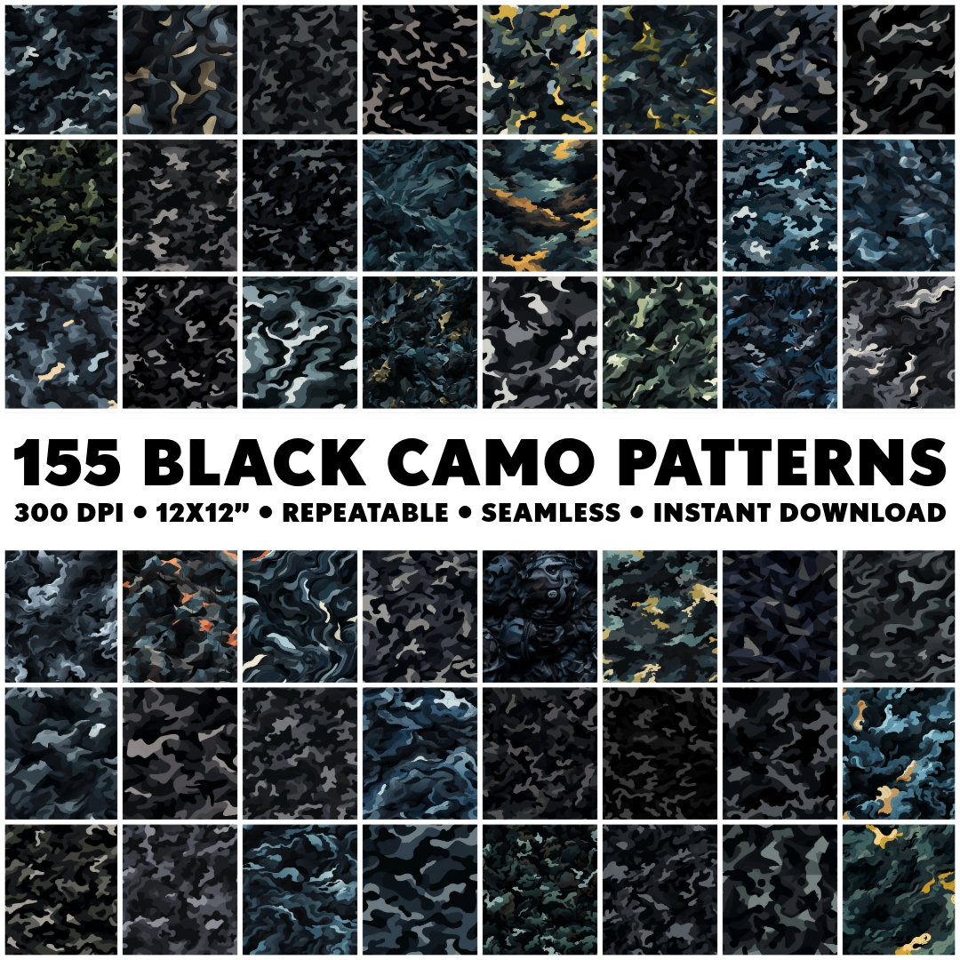155 Black Camo Patterns Seamless Patterns Endless Camouflage Pattern Infinite Black Design Dark ...