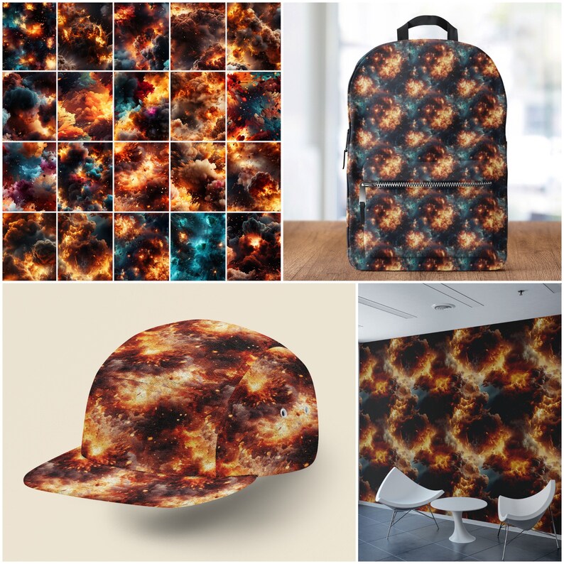 20 Explosion Patterns Fire Seamless Patterns Red Repeatable Smoke ...