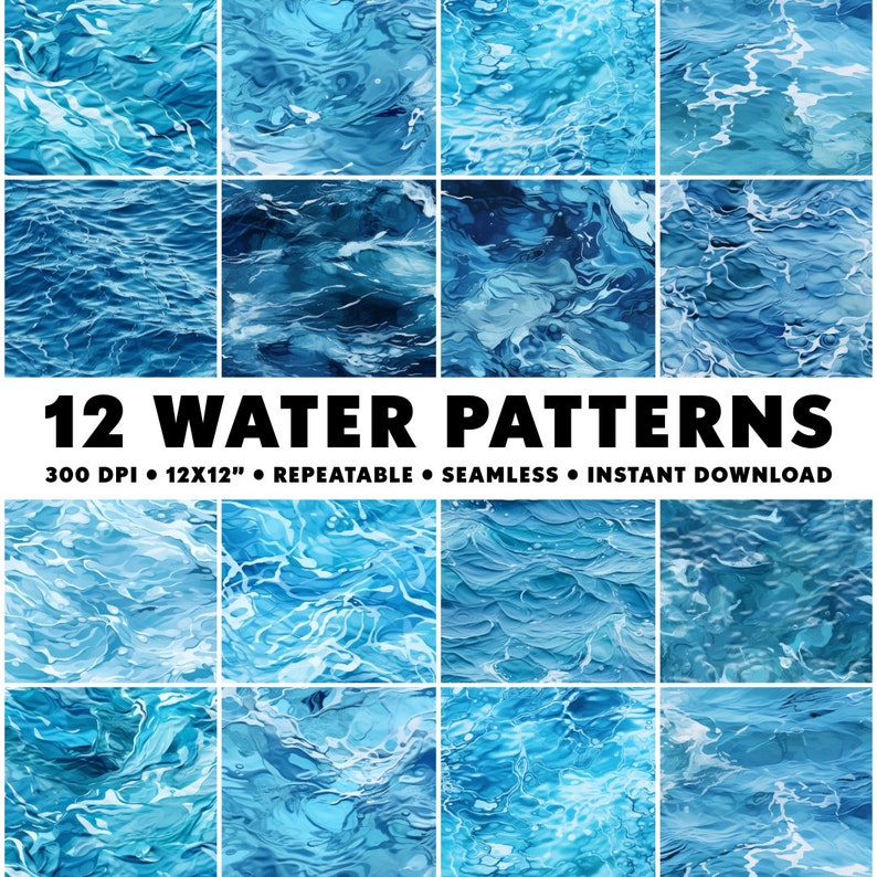 12 Water Patterns Seamless Blue Patterns Repeatable Wet Pattern Endless ...
