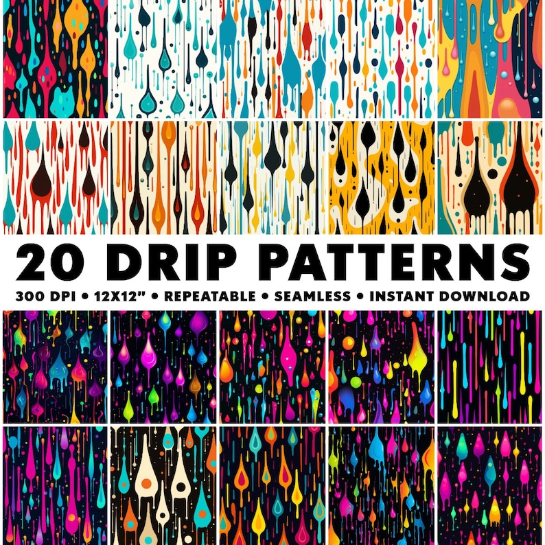20 Drip Patterns Seamless Drips Patterns Repeatable Drop Pattern Drops ...