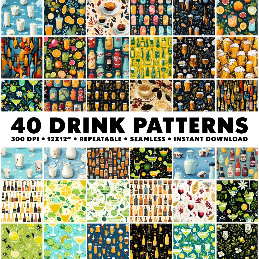 40 Drink Patterns Seamless Beer Patterns Repeatable Margarita Pattern ...