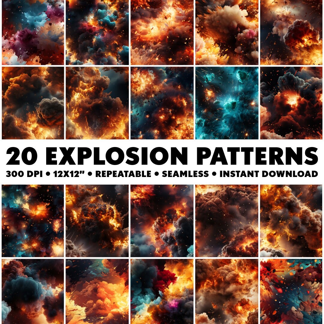 20 Explosion Patterns Fire Seamless Patterns Red Repeatable Smoke ...