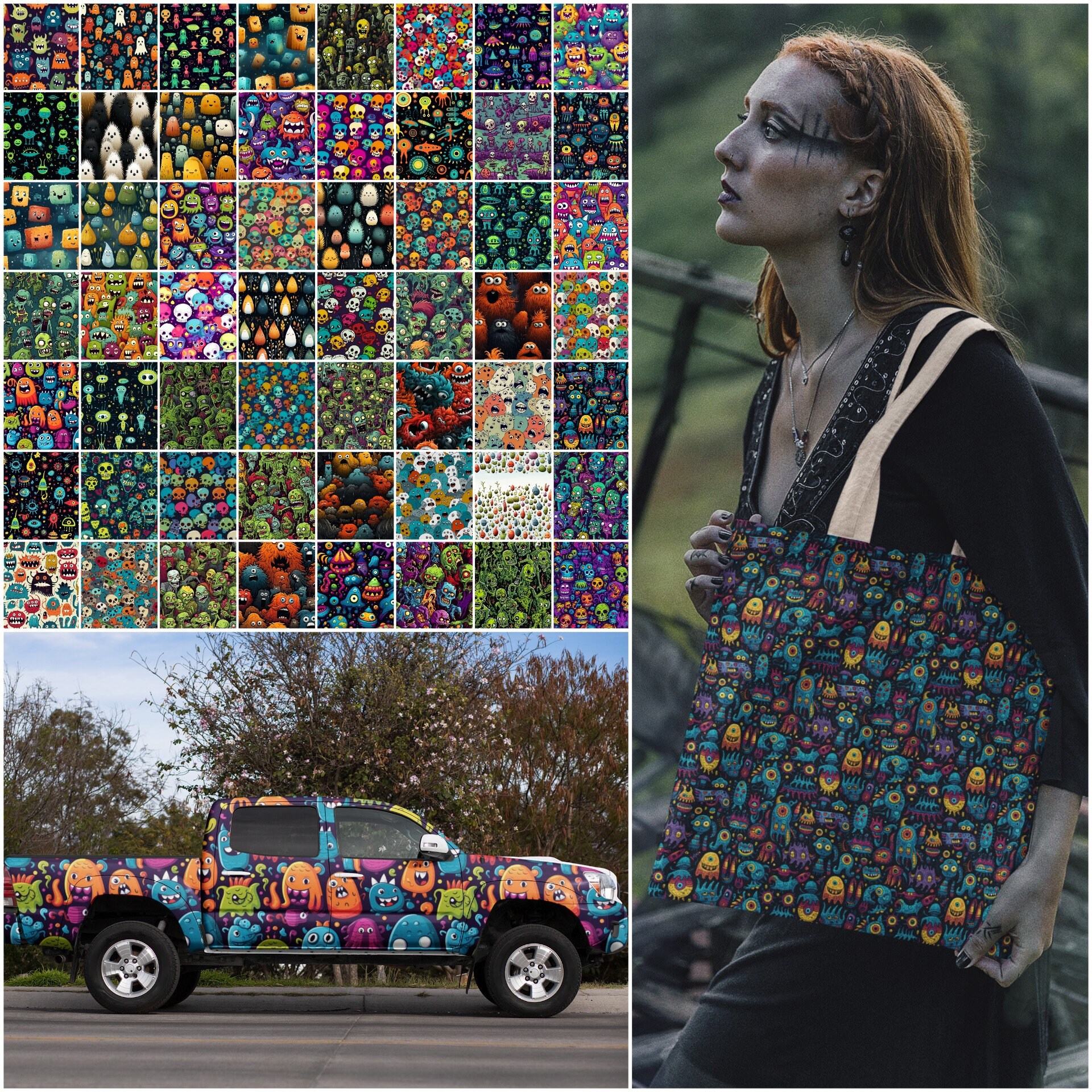 85 Monster Patterns Seamless Scary Patterns Repeatable Monster Pattern ...