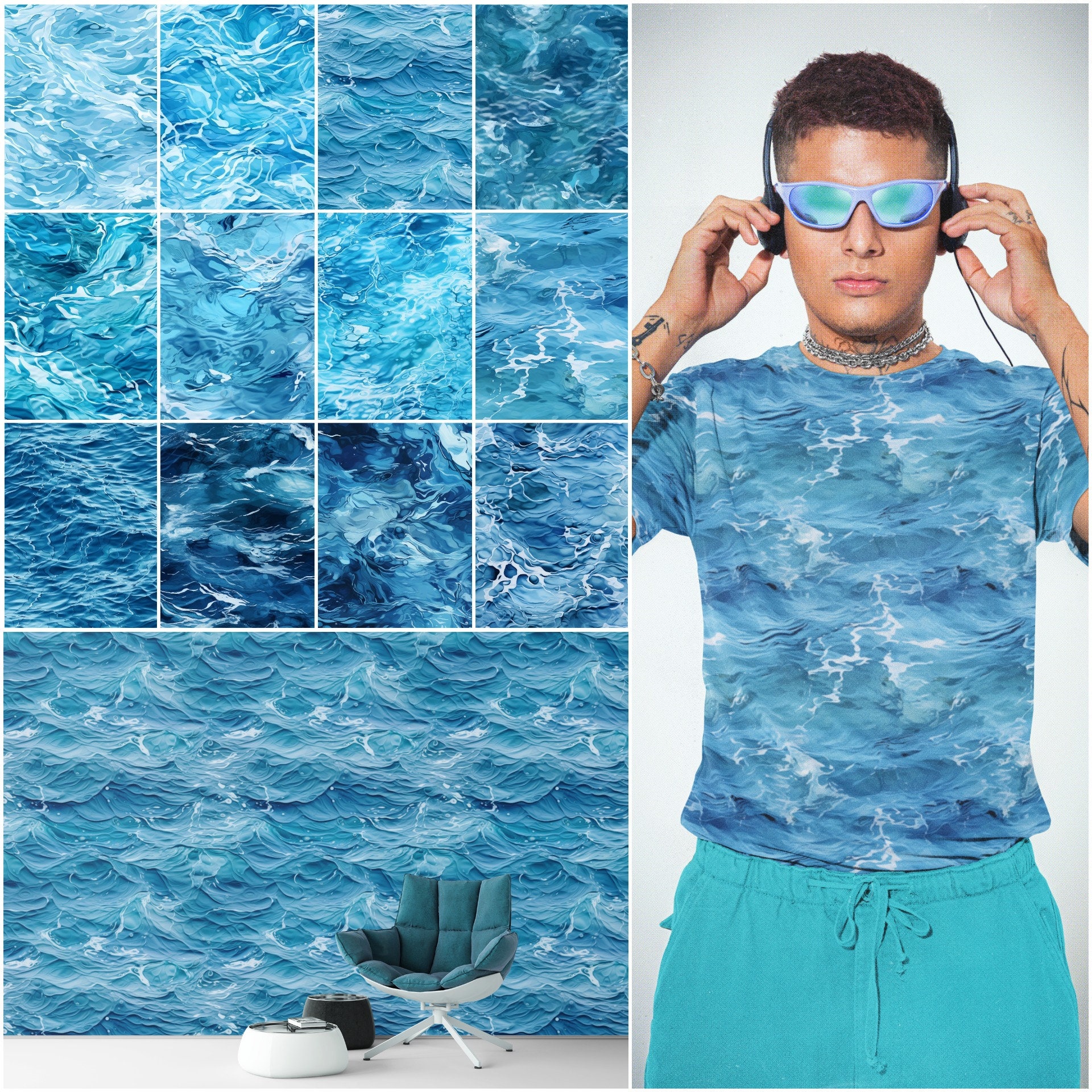 12 Water Patterns Seamless Blue Patterns Repeatable Wet Pattern Endless ...