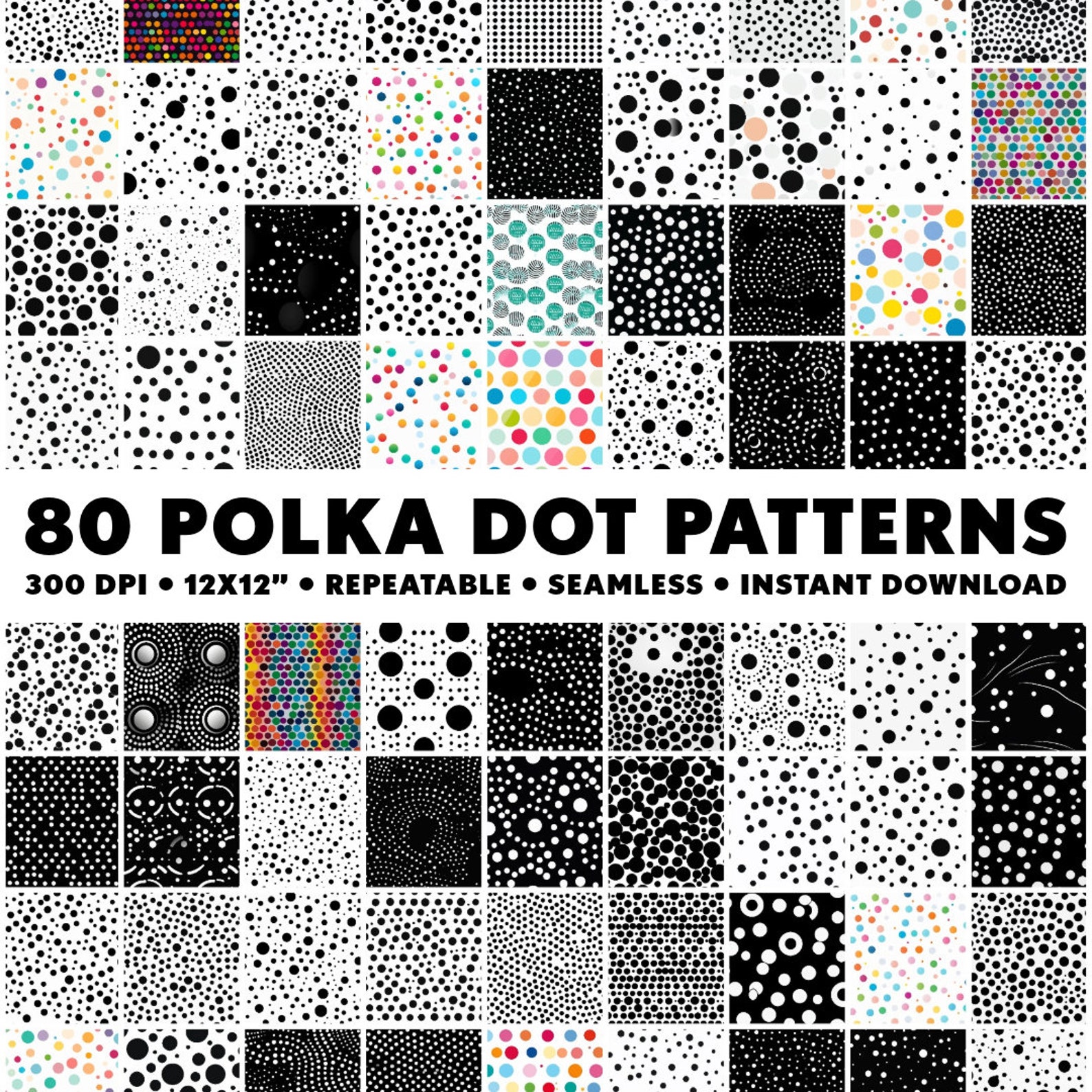 80 Polka Dot Patterns Seamless Dotted Patterns Repeatable Dot Pattern Endless Dots Pattern Polka ...
