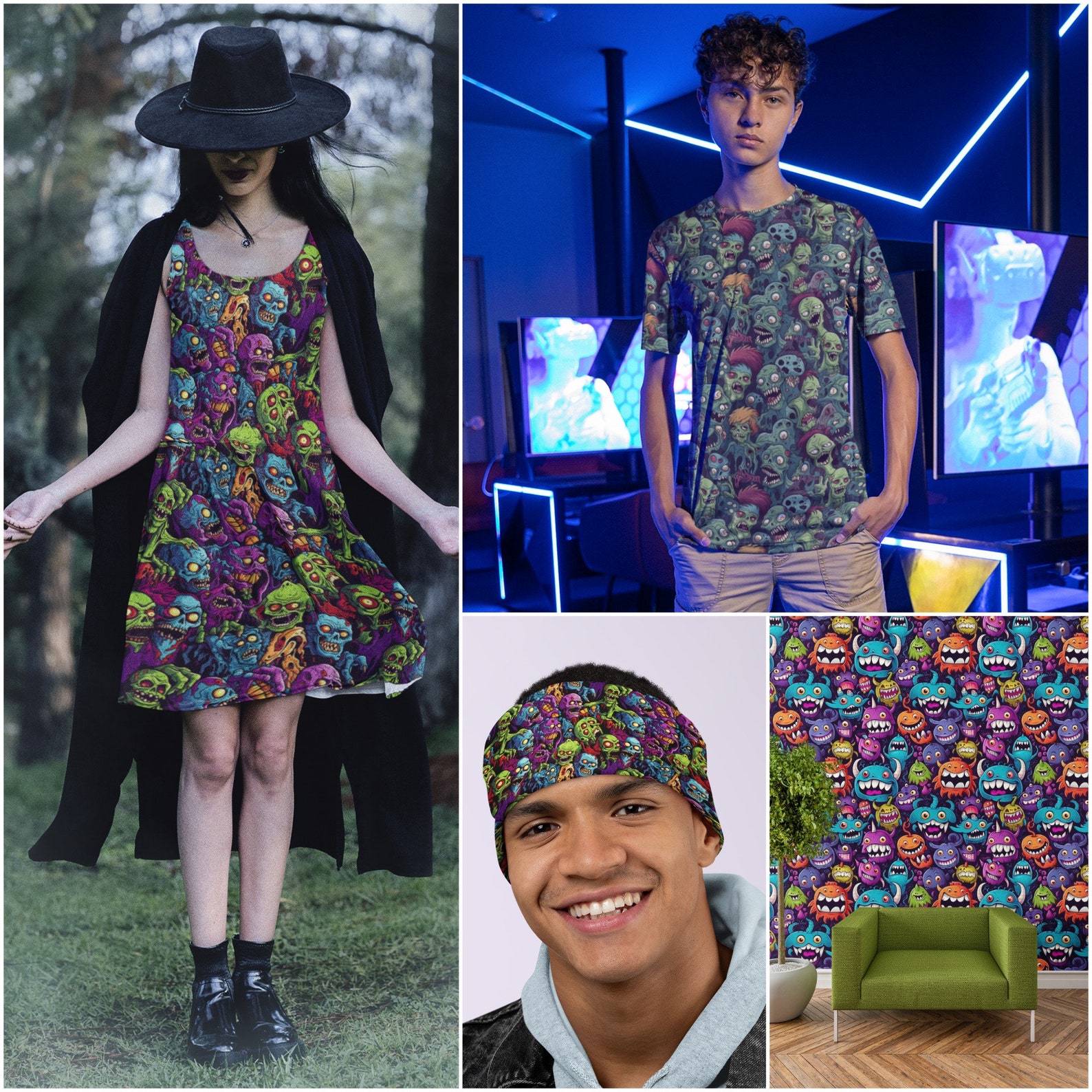 85 Monster Patterns Seamless Scary Patterns Repeatable Monster Pattern ...