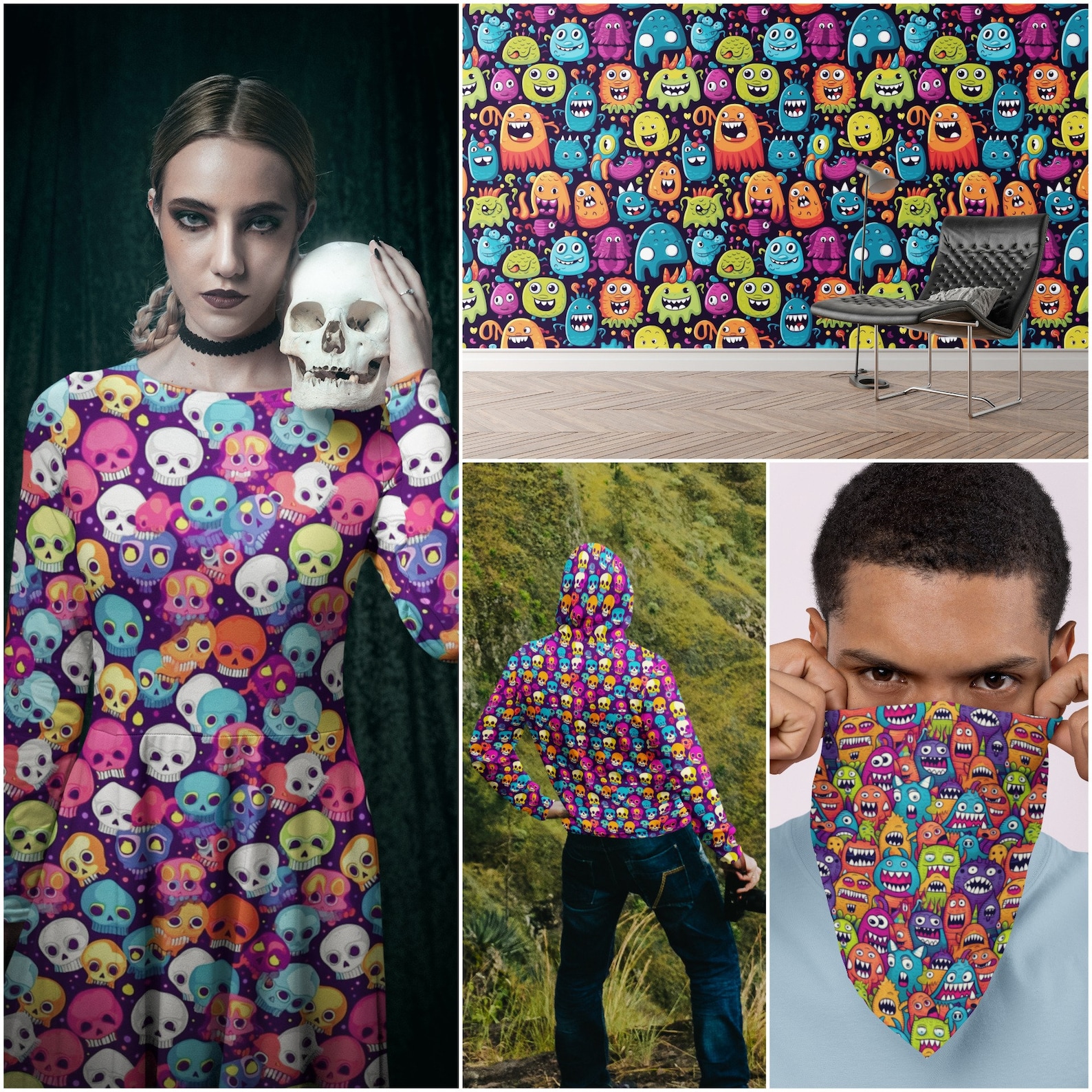 85 Monster Patterns Seamless Scary Patterns Repeatable Monster Pattern ...