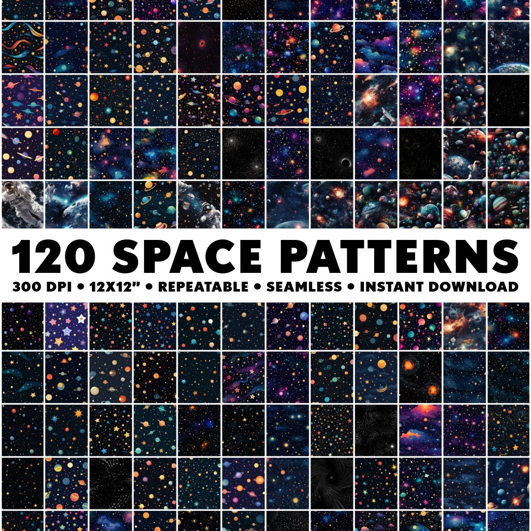 120 Space Patterns Seamless Planet Patterns Repeatable Star Pattern ...
