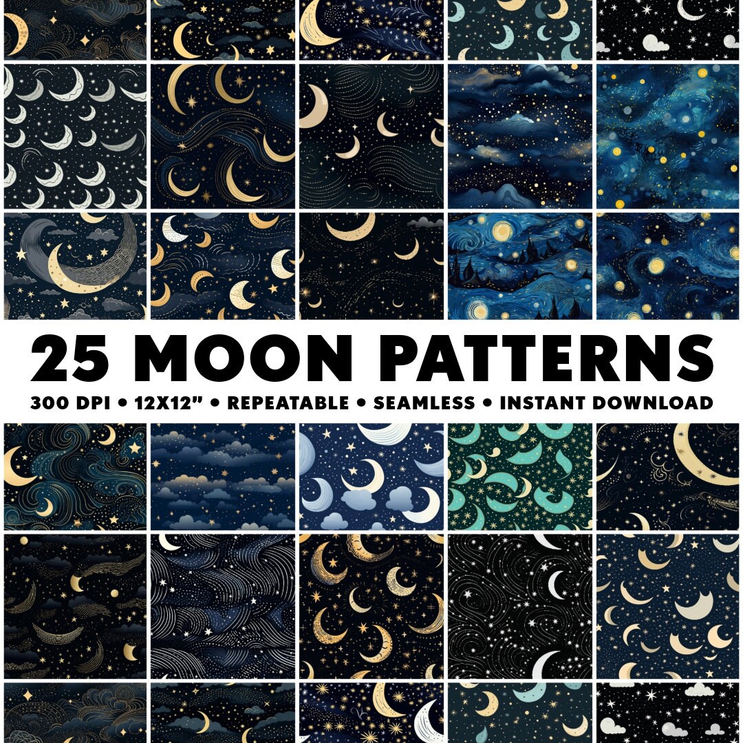 25 Moon Patterns Lunar Seamless Patterns Night Sky Repeatable Star ...