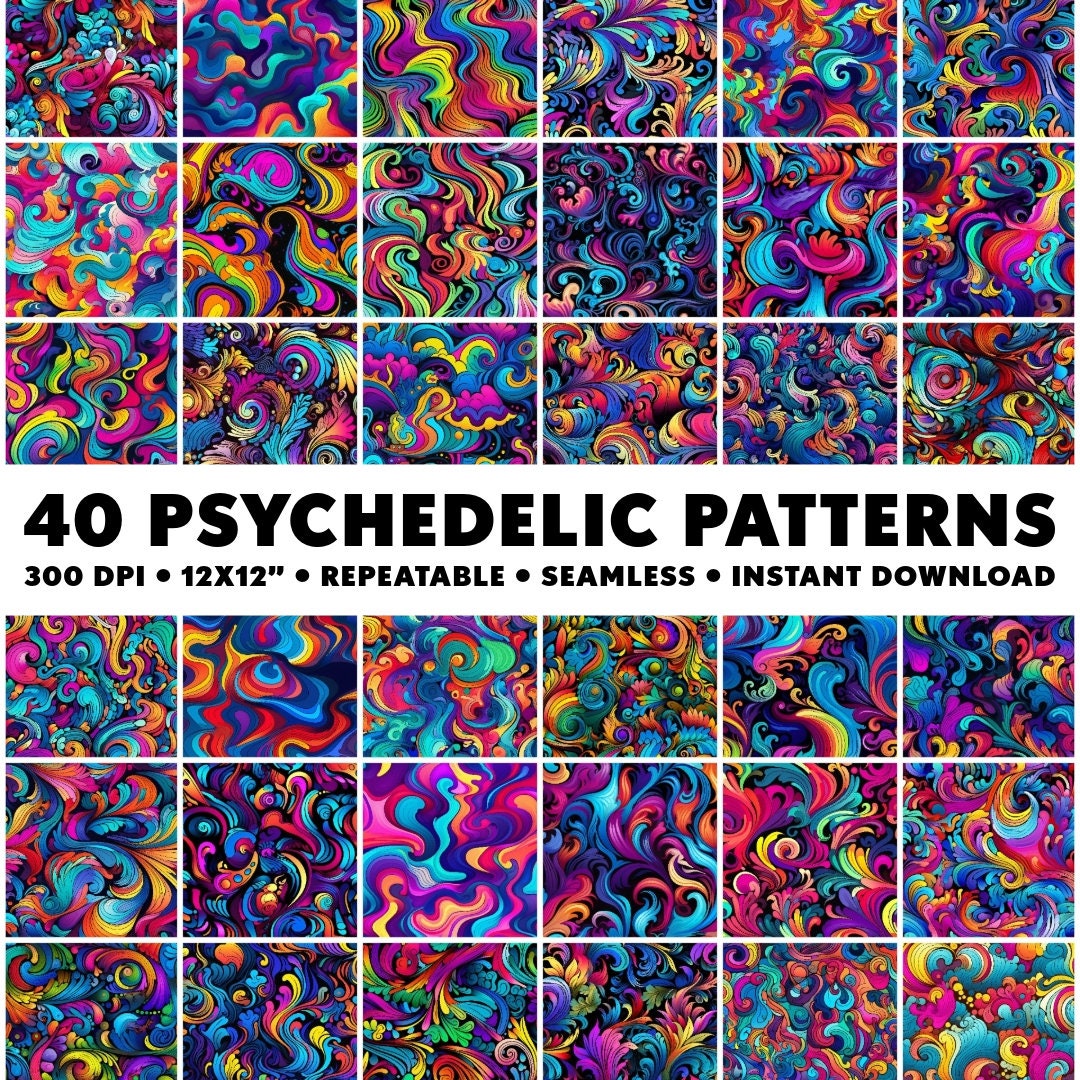 40 Psychedelic Patterns Trippy Seamless Pattern Rainbow Repeatable ...