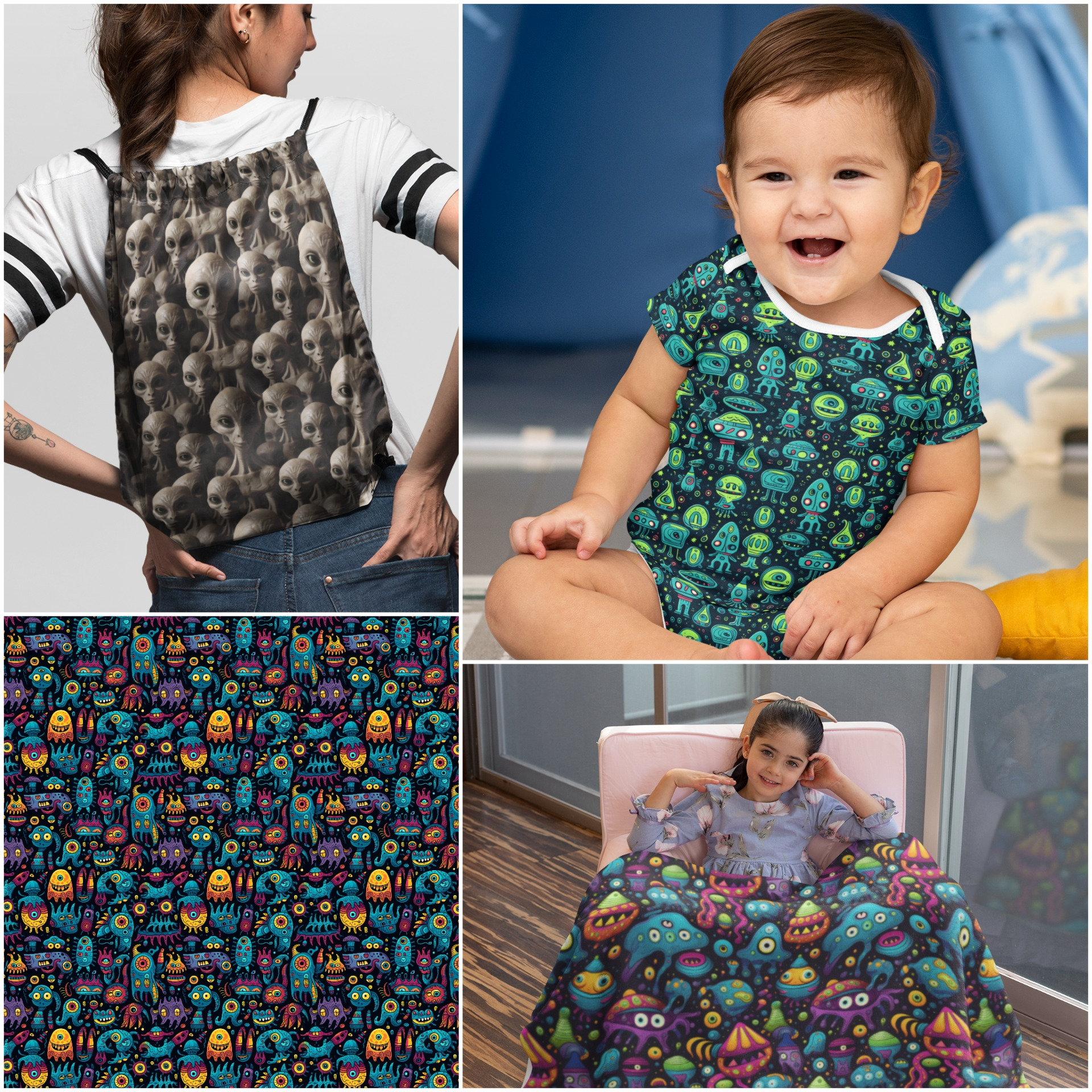 32 Alien Patterns Seamless Monster Pattern ET Repeatable Pattern Alien ...