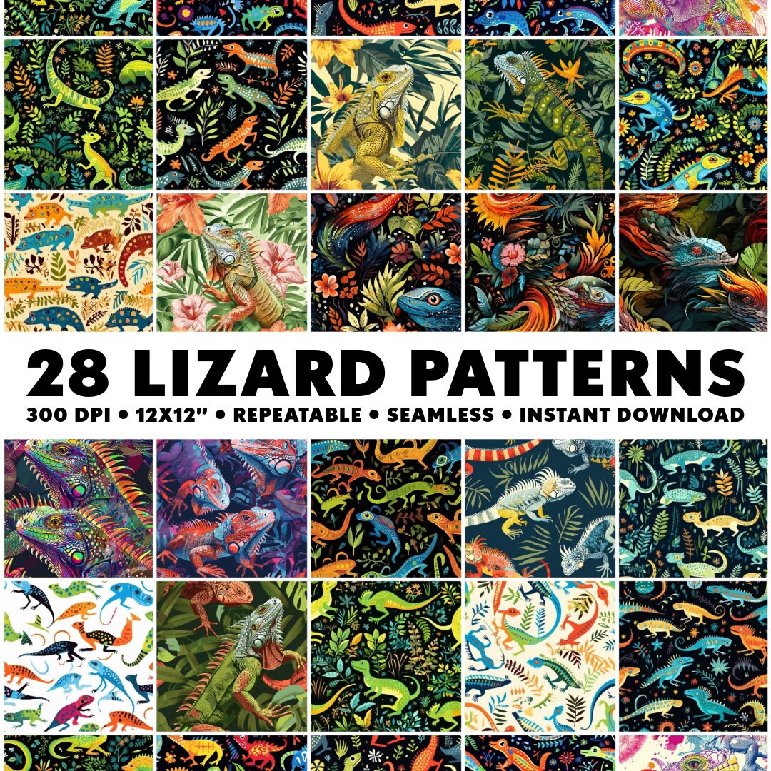 28 Lizard Patterns Iguana Seamless Gecko Patterns Repeatable Lizard ...