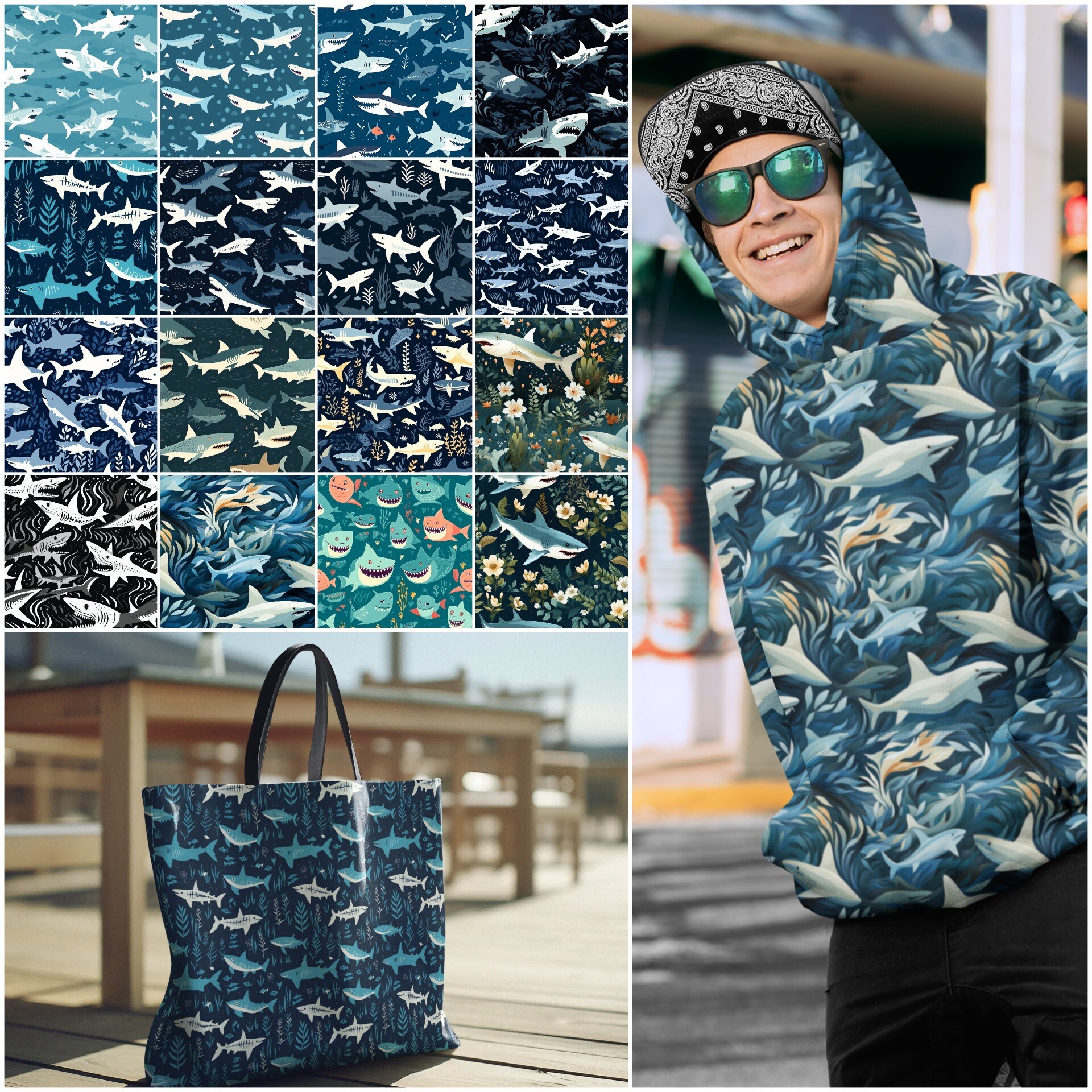 18 Shark Patterns Great White Seamless Patterns Sharks Repeatable ...