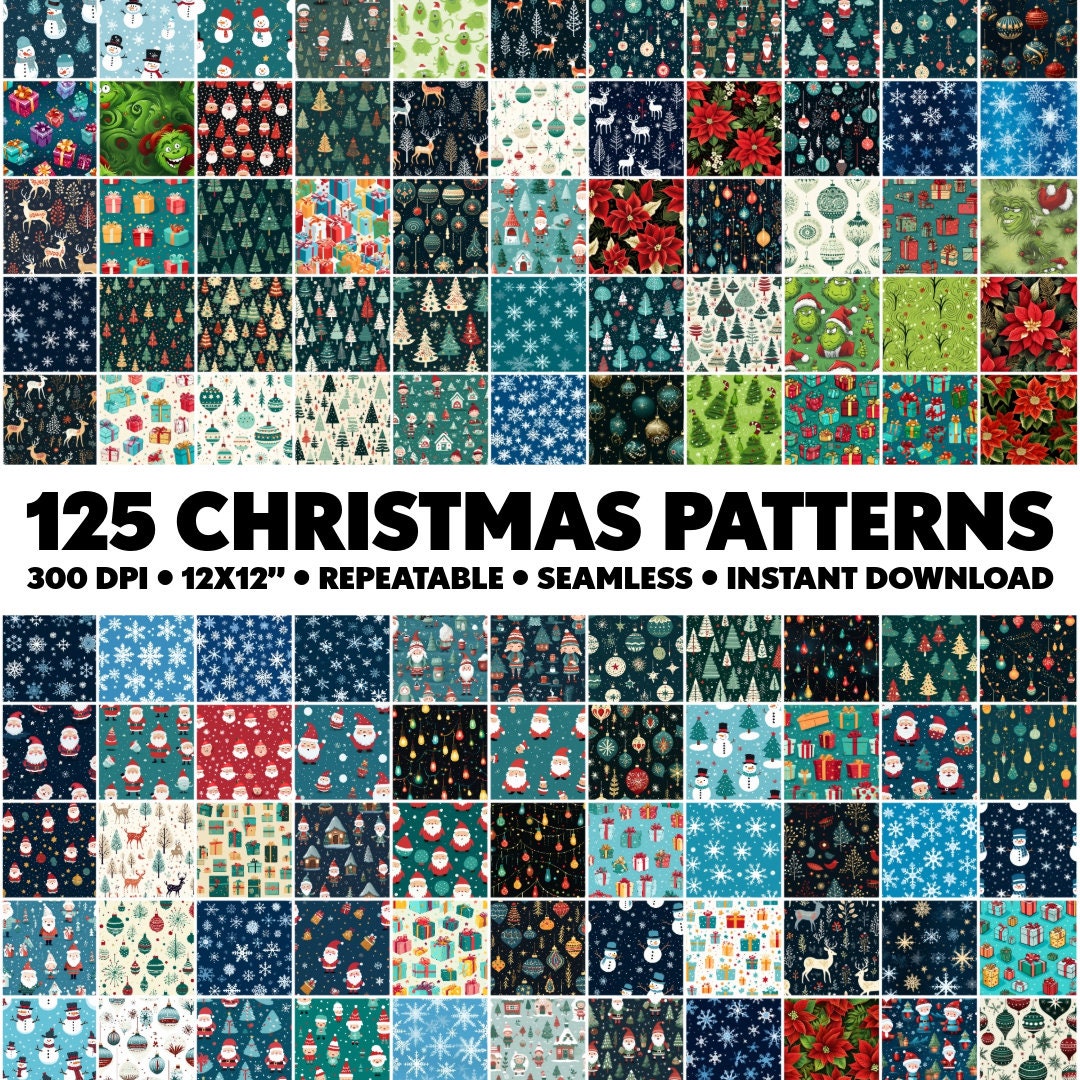 125 Christmas Patterns Santa Seamless Patterns Snow Repeatable Winter ...