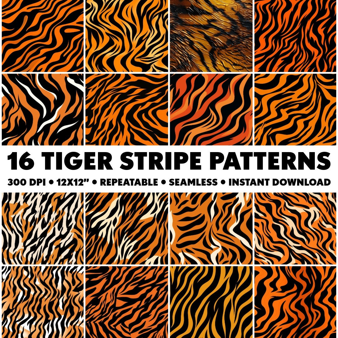 16 Tiger Stripe Patterns Animal Seamless Patterns Nature Repeatable ...