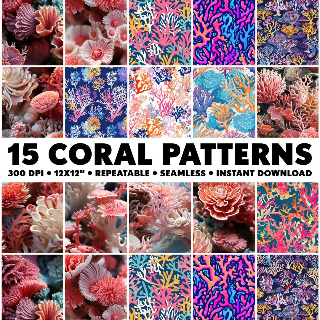 15 Coral Patterns Seamless Ocean Patterns Repeatable Reef Pattern ...