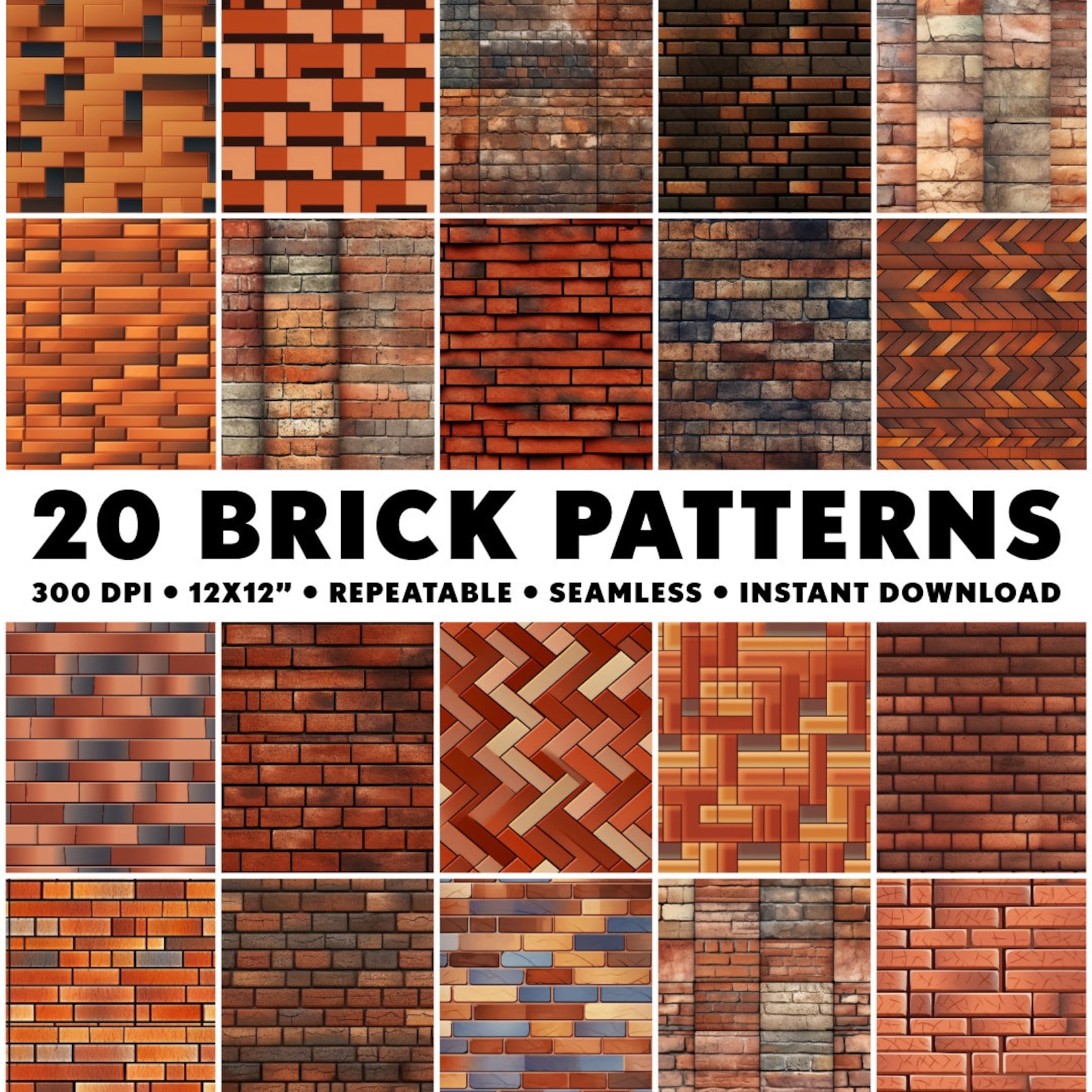 20 Brick Patterns Seamless Stone Patterns Bricks Repeatable Pattern ...