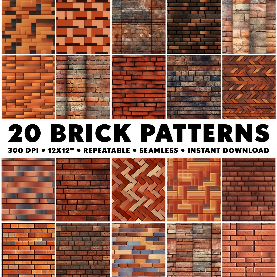 20 Brick Patterns Seamless Stone Patterns Bricks Repeatable Pattern Bricks Endless Pattern Red ...