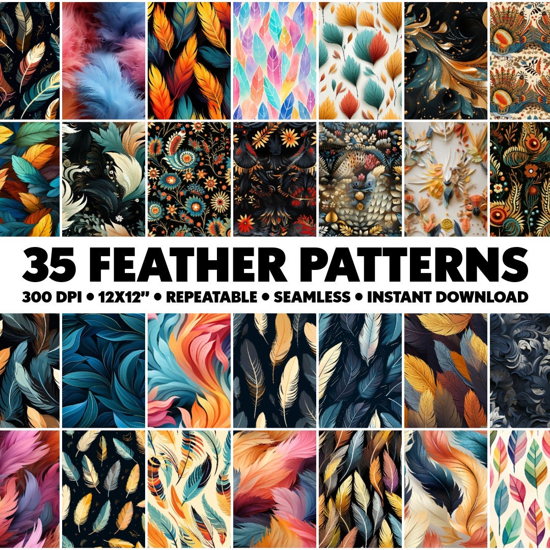 35 Feather Patterns Feathers Seamless Patterns Animal Repeatable ...