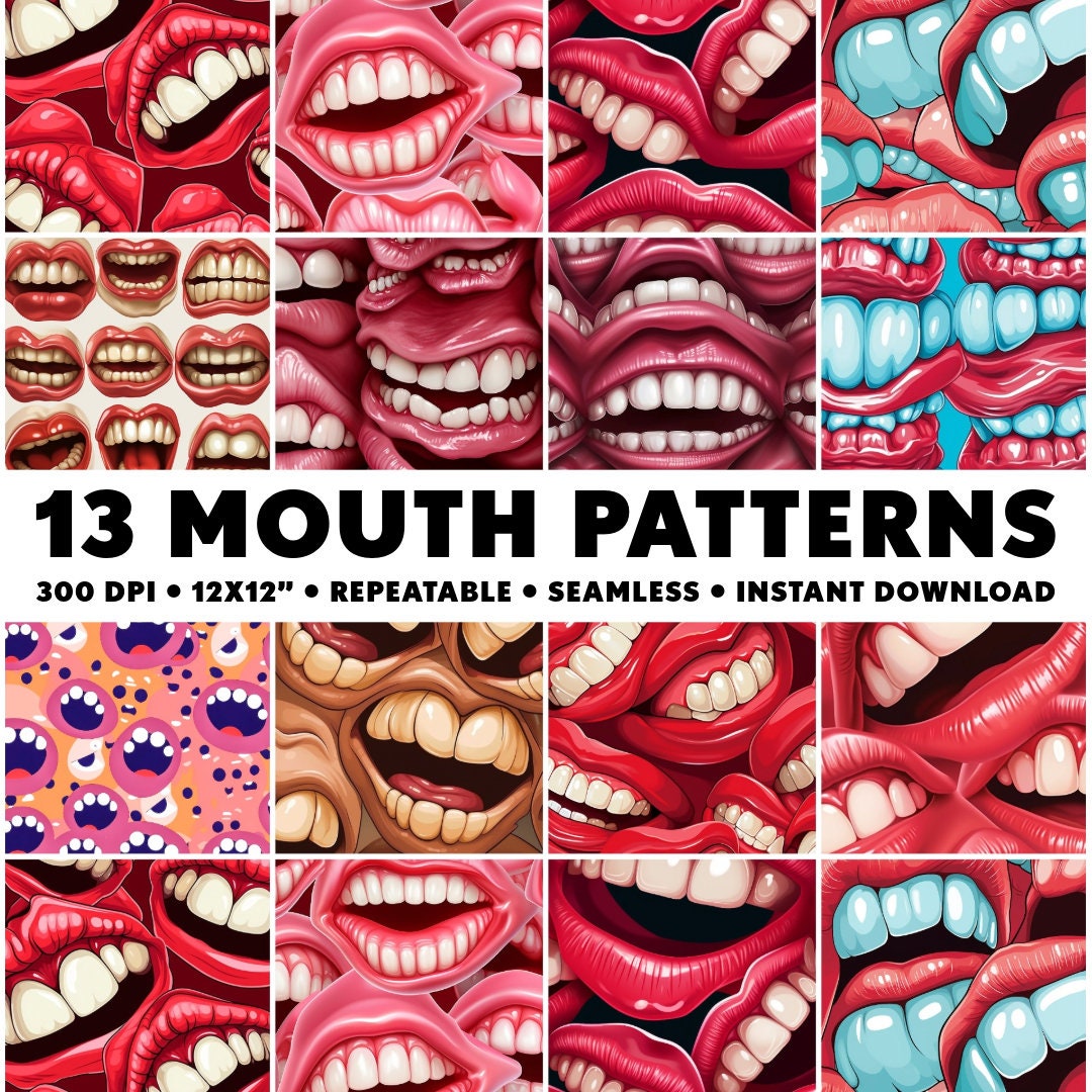 13 Mouth Patterns Lips Seamless Patterns Tongue Repeatable Pattern ...