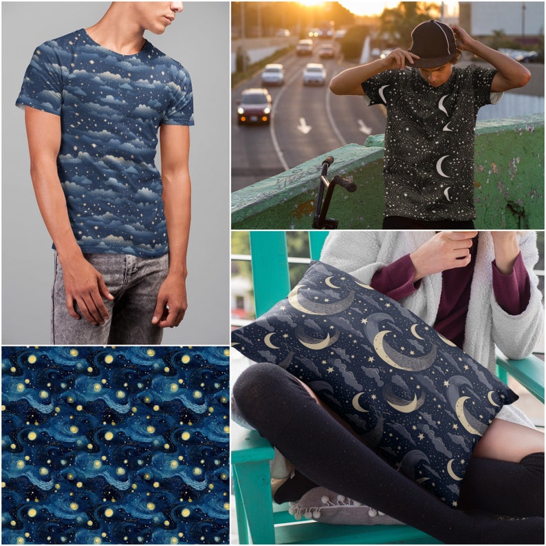 25 Moon Patterns Lunar Seamless Patterns Night Sky Repeatable Star ...
