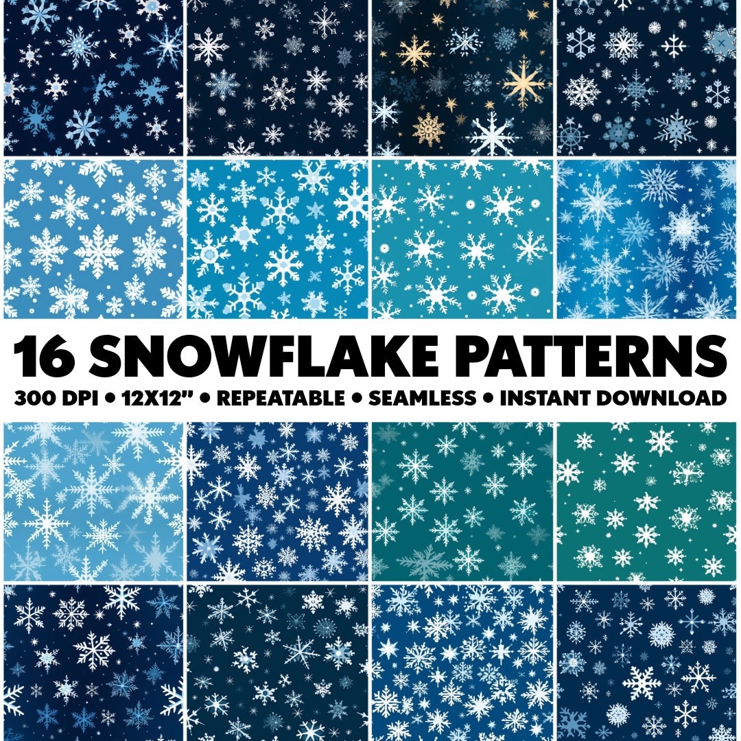 16 Snowflake Patterns Winter Seamless Patterns Water Repeatable Ice ...
