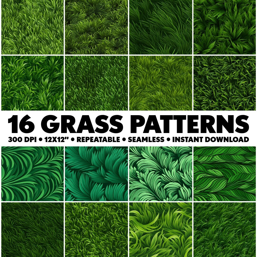 16 Grass Patterns Green Seamless Patterns Grassy Repeatable Pattern ...
