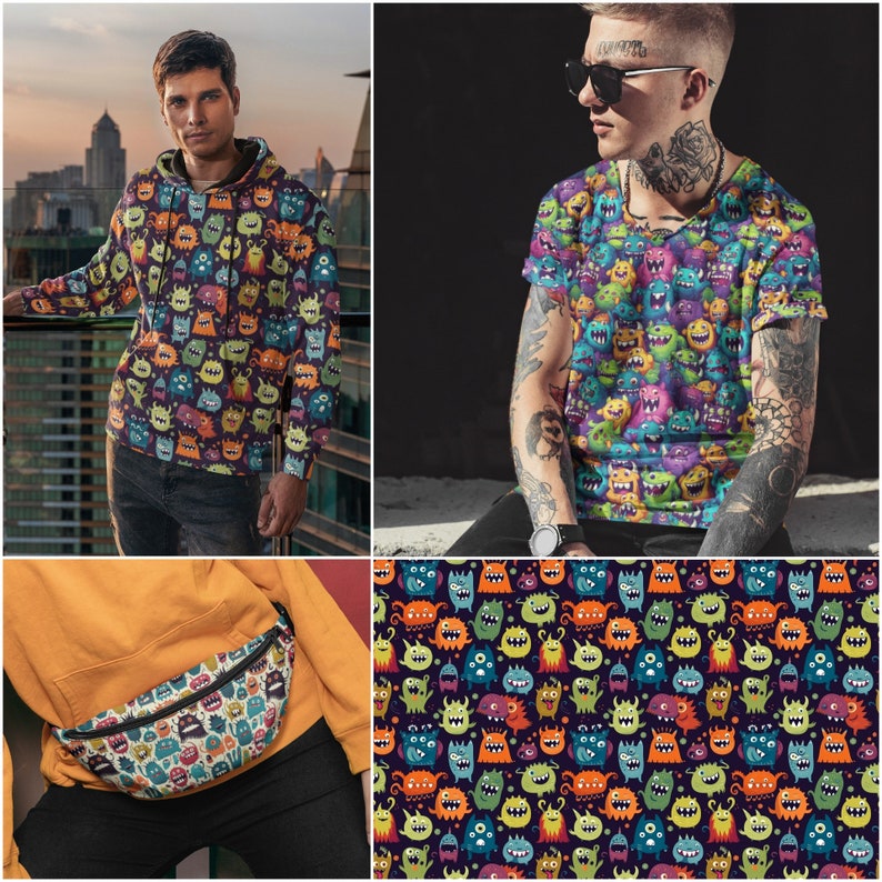 85 Monster Patterns Seamless Scary Patterns Repeatable Monster Pattern ...