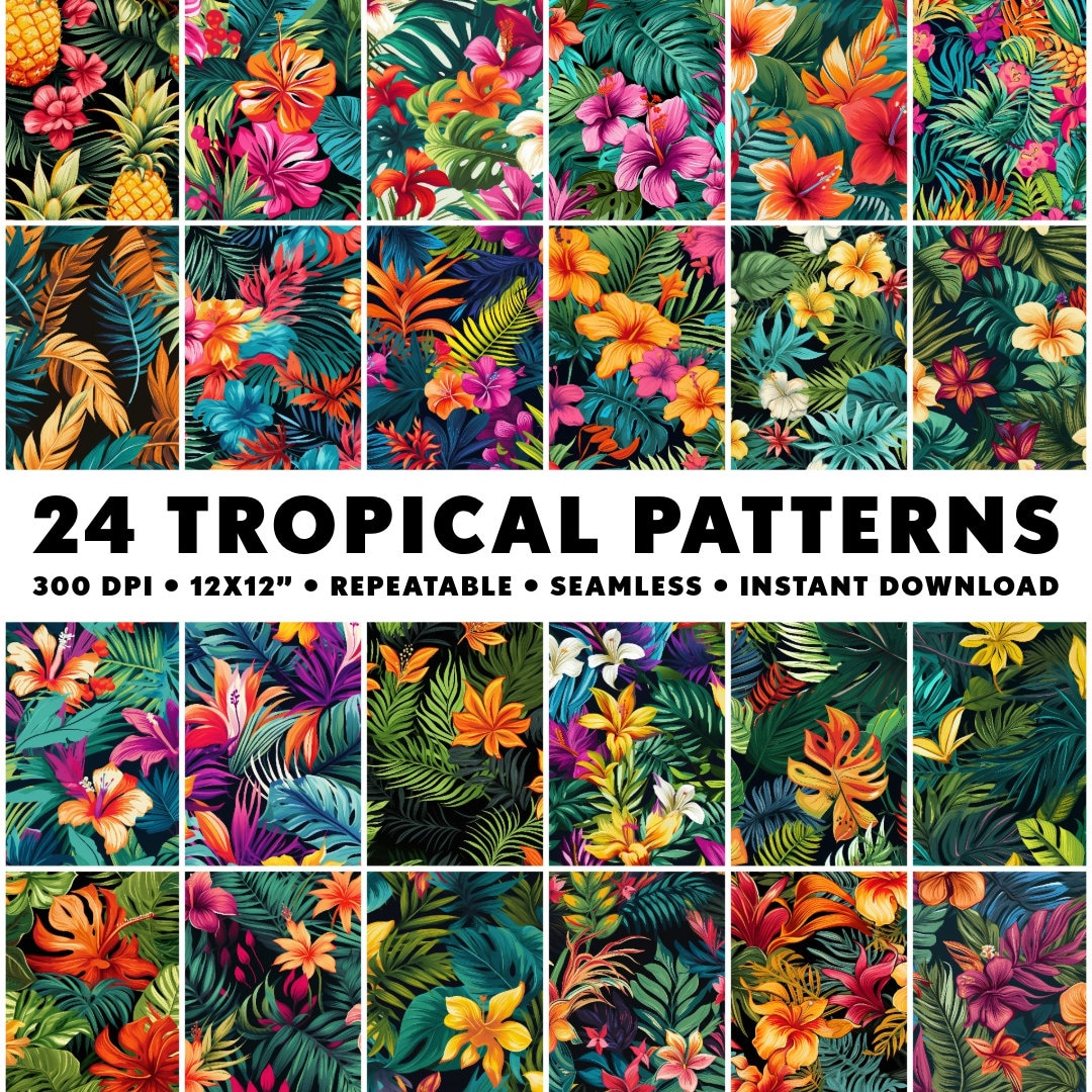 24 Tropical Patterns Flower Seamless Tropical Patterns Repeatable ...