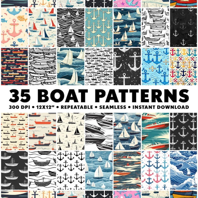 35 Boat Patterns Seamless Sailboat Patterns Repeatable Water Pattern ...