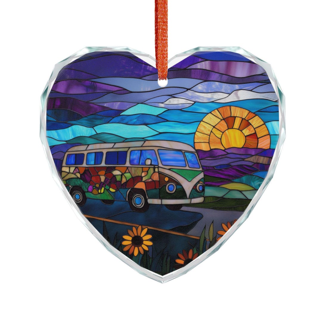Stained Glass VW Bus Ornament Crystal Sunset Road Trip Art Colorful ...