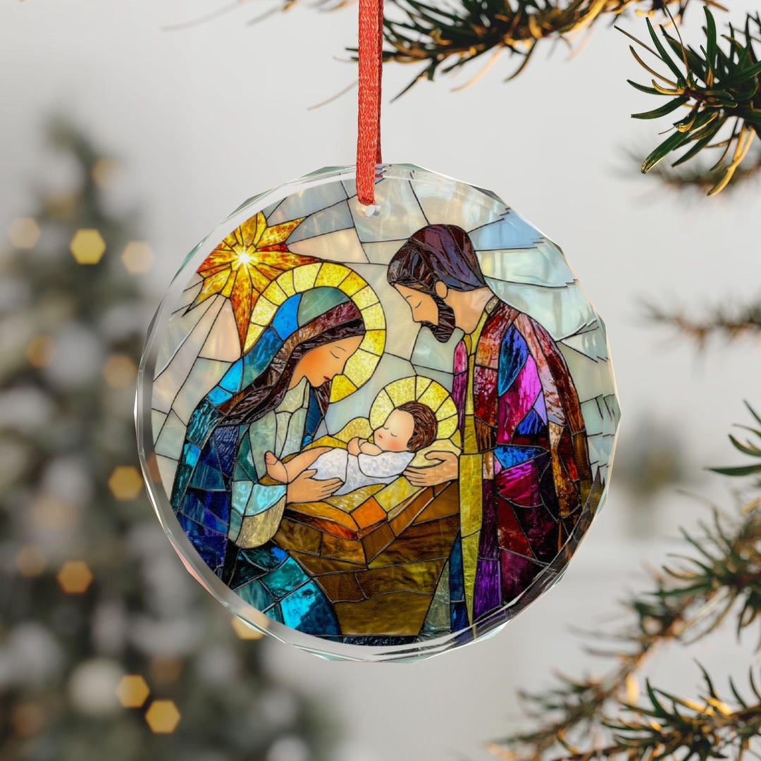 Stained Glass Nativity Ornament Holy Family Crystal Christmas Ornament ...