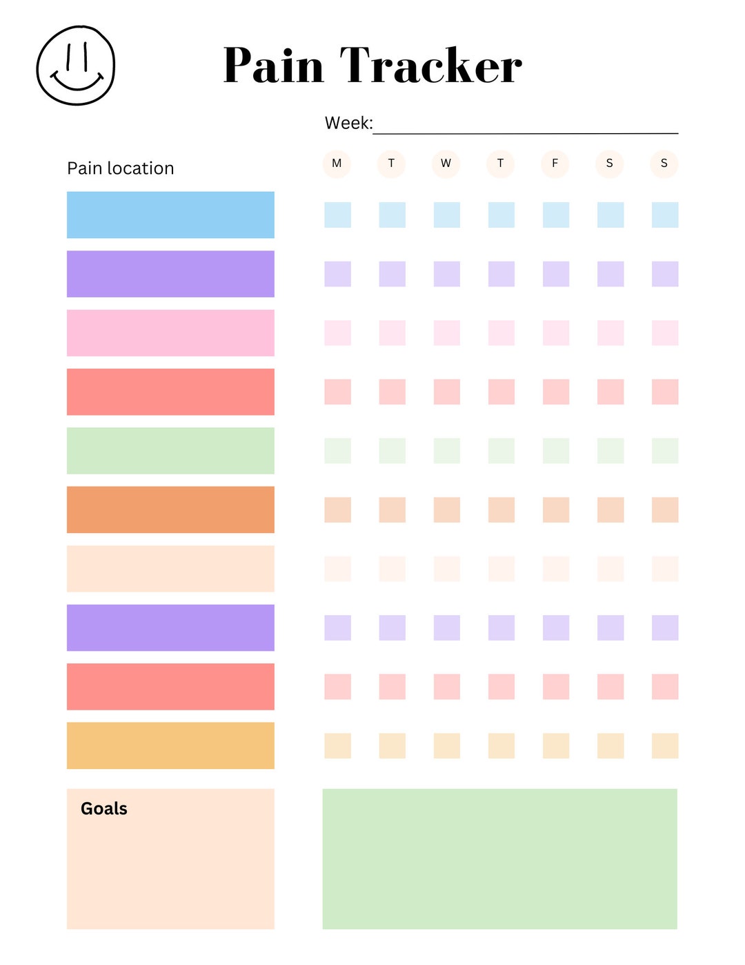 Weekly Pain Tracker Good for Tracking Health Digital Tracker - Etsy