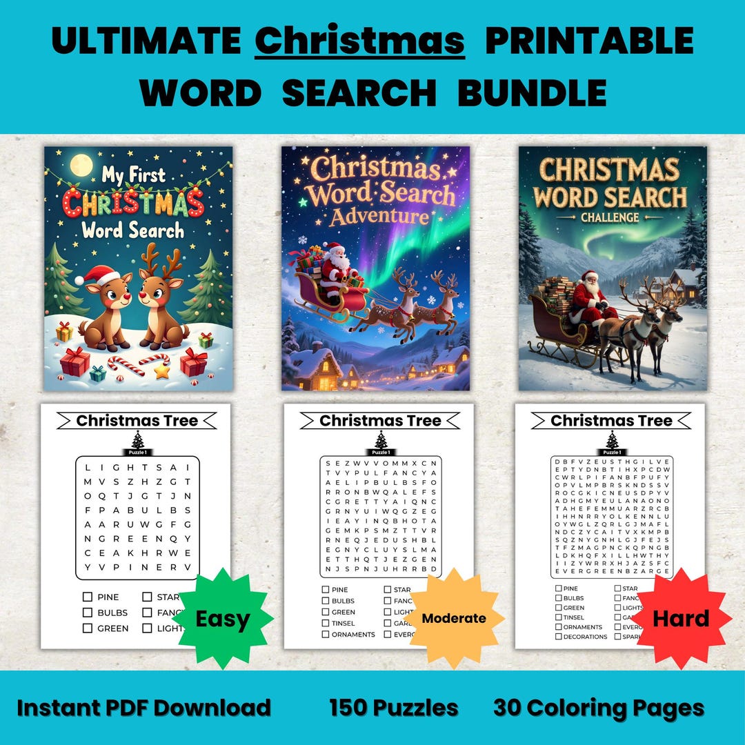 Christmas Word Search Bundle for Kids: 150 Puzzles + 30 Coloring Pages ...