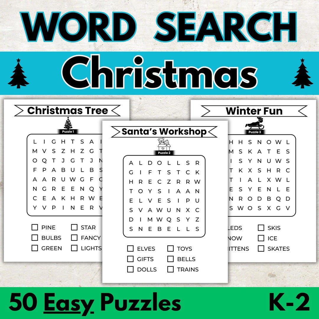 Christmas Word Search: 50 Easy Puzzles + 10 Coloring Pages (ages 5-7 ...