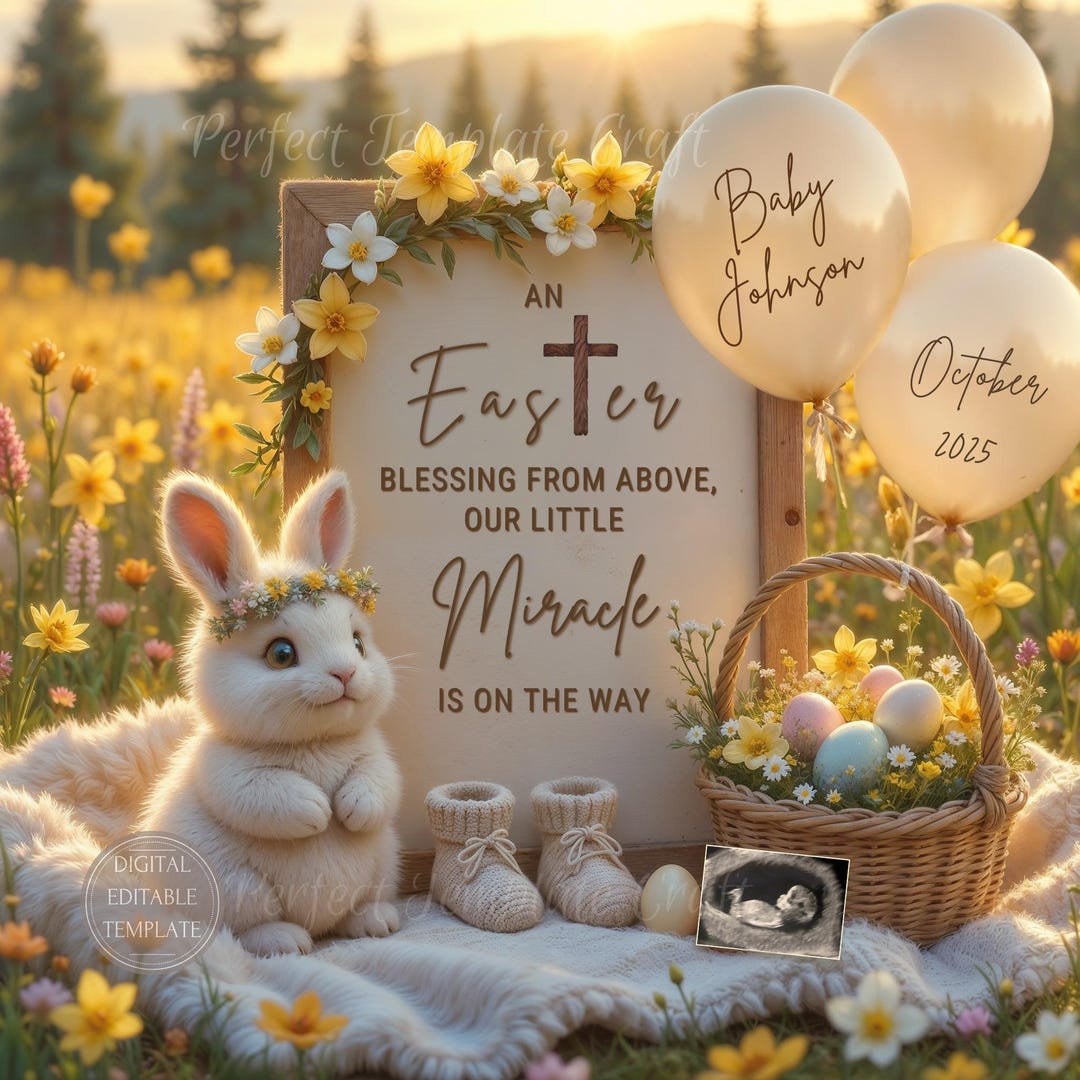 Easter Pregnancy Announcement Digital Christian Baby Announcement ...