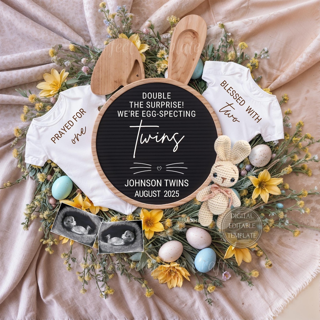 Twins Digital Pregnancy Announcement Easter, Spring Twins Baby ...