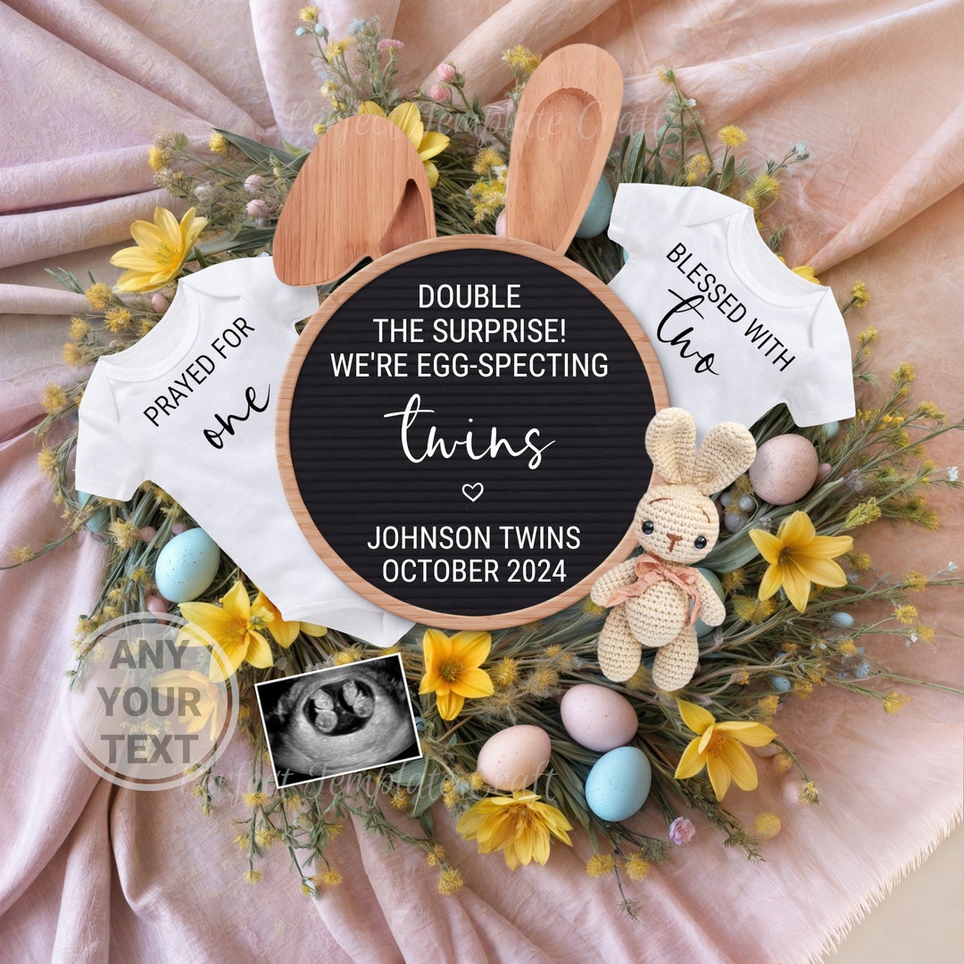 Twins Digital Pregnancy Announcement Easter, Spring Twins Baby ...