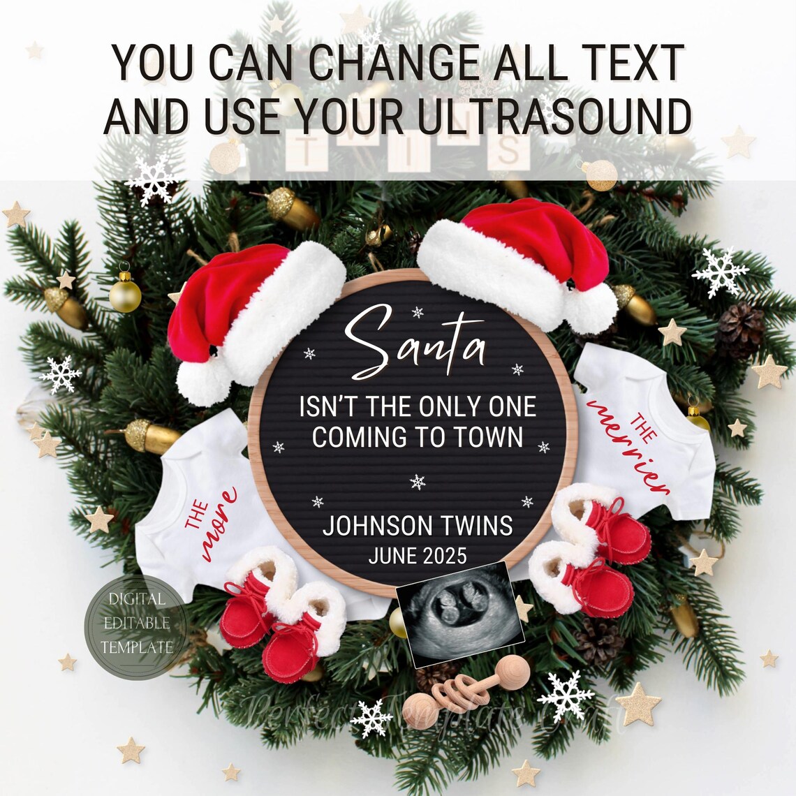 Twin Pregnancy Announcement Christmas Digital, Winter Twins Pregnancy ...