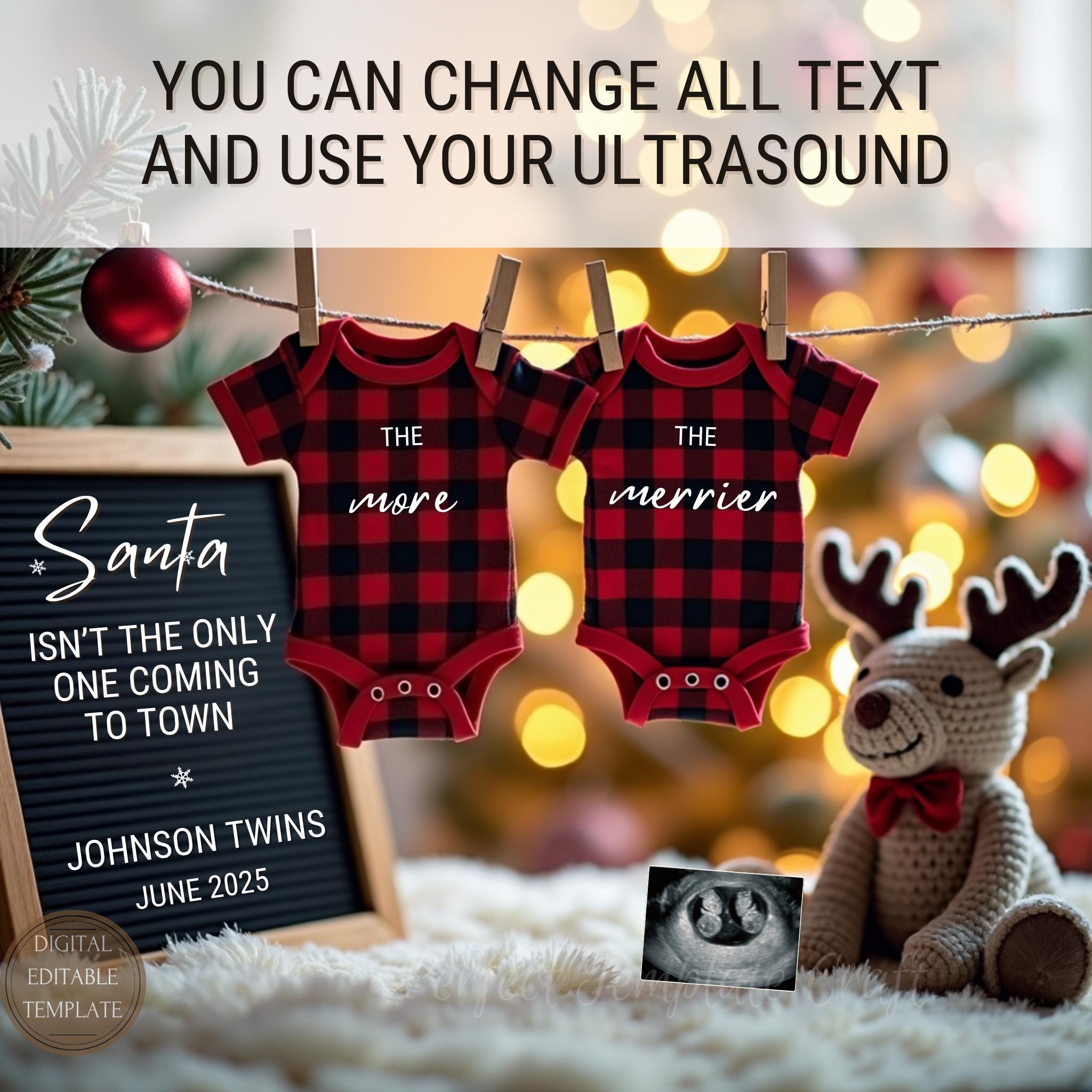 Christmas Twins Pregnancy Announcement Digital, Holiday Twin Baby's ...