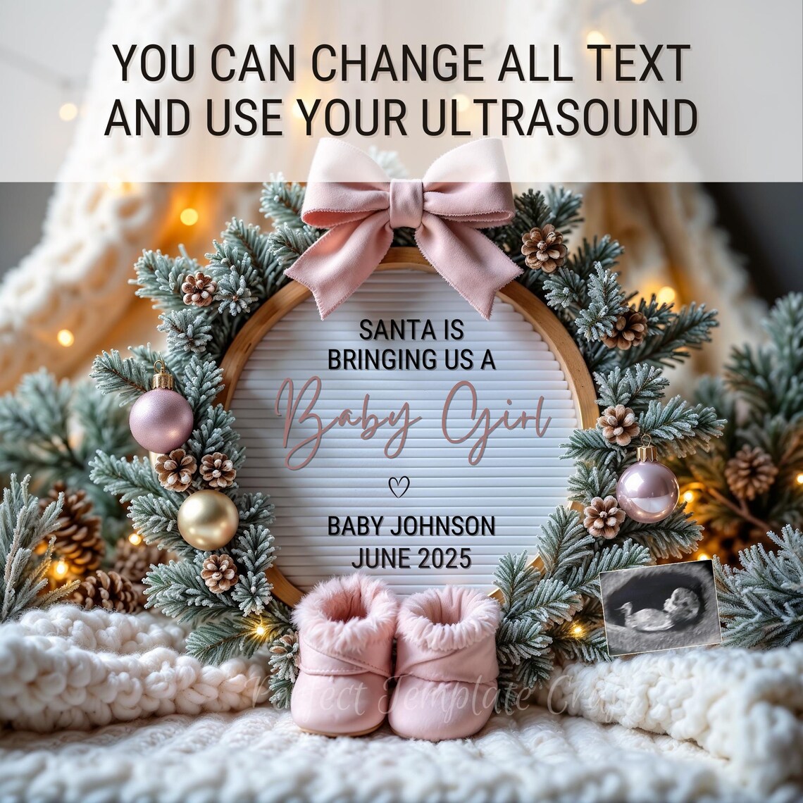 Baby Girl Christmas Pregnancy Announcement Digital, December Baby Girl ...
