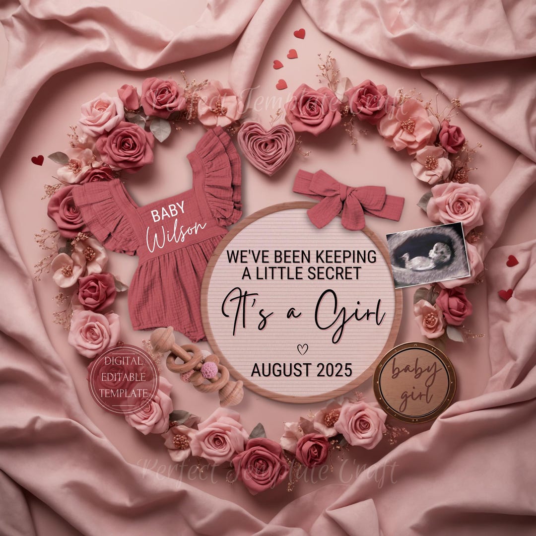 Its a Girl Pregnancy Announcement Digital, Valentines Day Baby Girl ...
